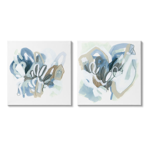 Latitude Run® Contemporary Blue Squiggle Composition by June Erica Vess - 2 Piece Wrapped Canvas ...